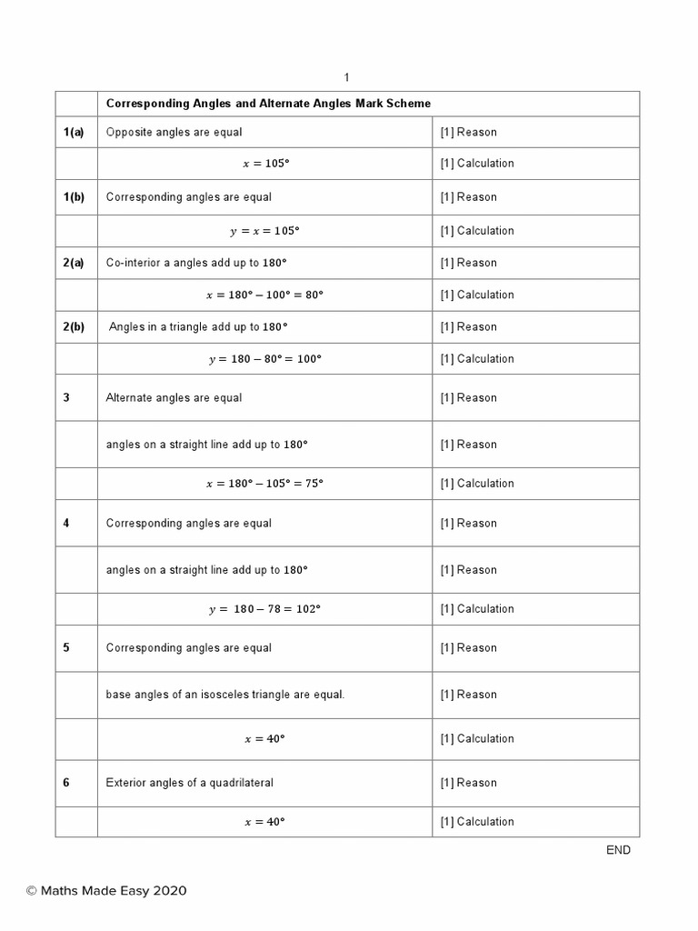 Corresponding Angles and Alternate Angles Answers MME | PDF