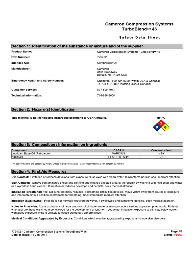 Turboblend 46 MSDS | PDF | Toxicity | Waste