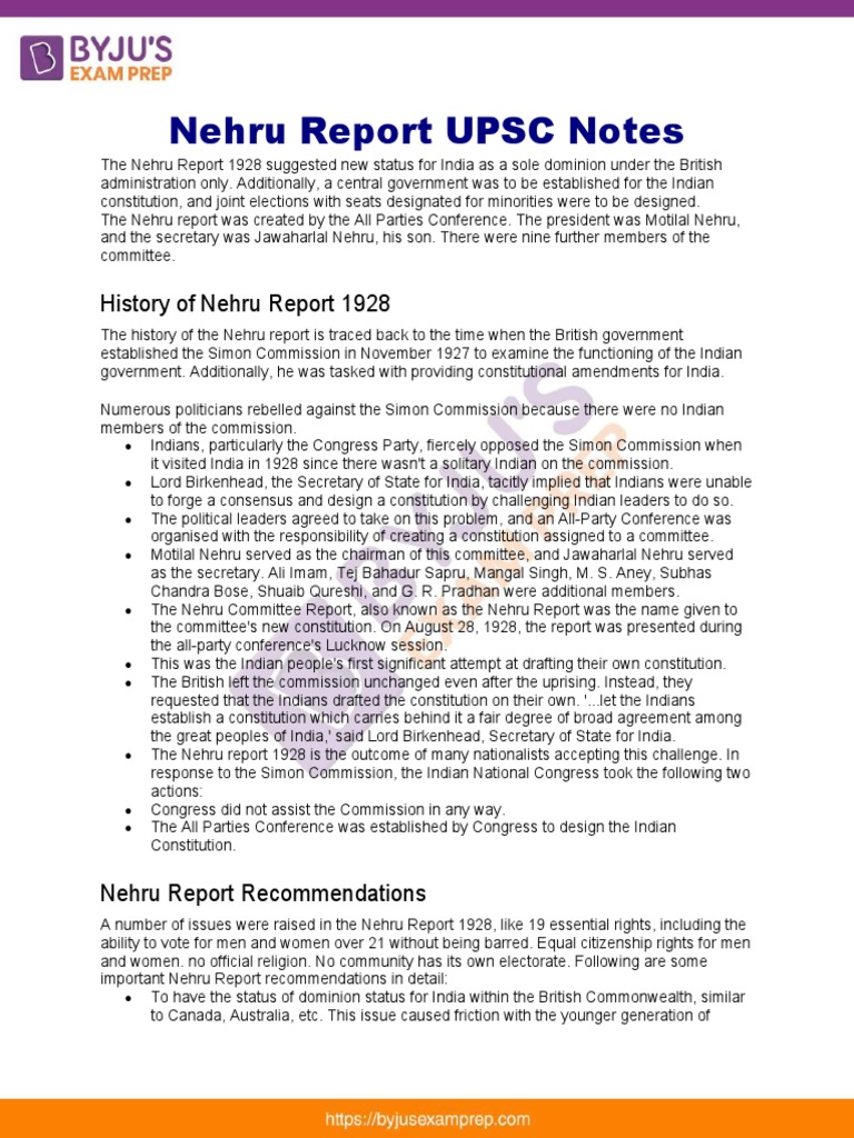 Nehru Report Upsc Notes 84 | PDF | Government | Asia