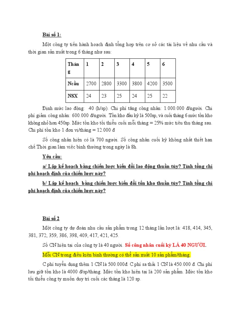 BÀI TẬP 1,2 - CHIẾN LƯỢC LAO ĐỘNG THUẦN TÚY VÀ CHIẾN LƯỢC TỒN KHO THUẦN TÚY1 | PDF