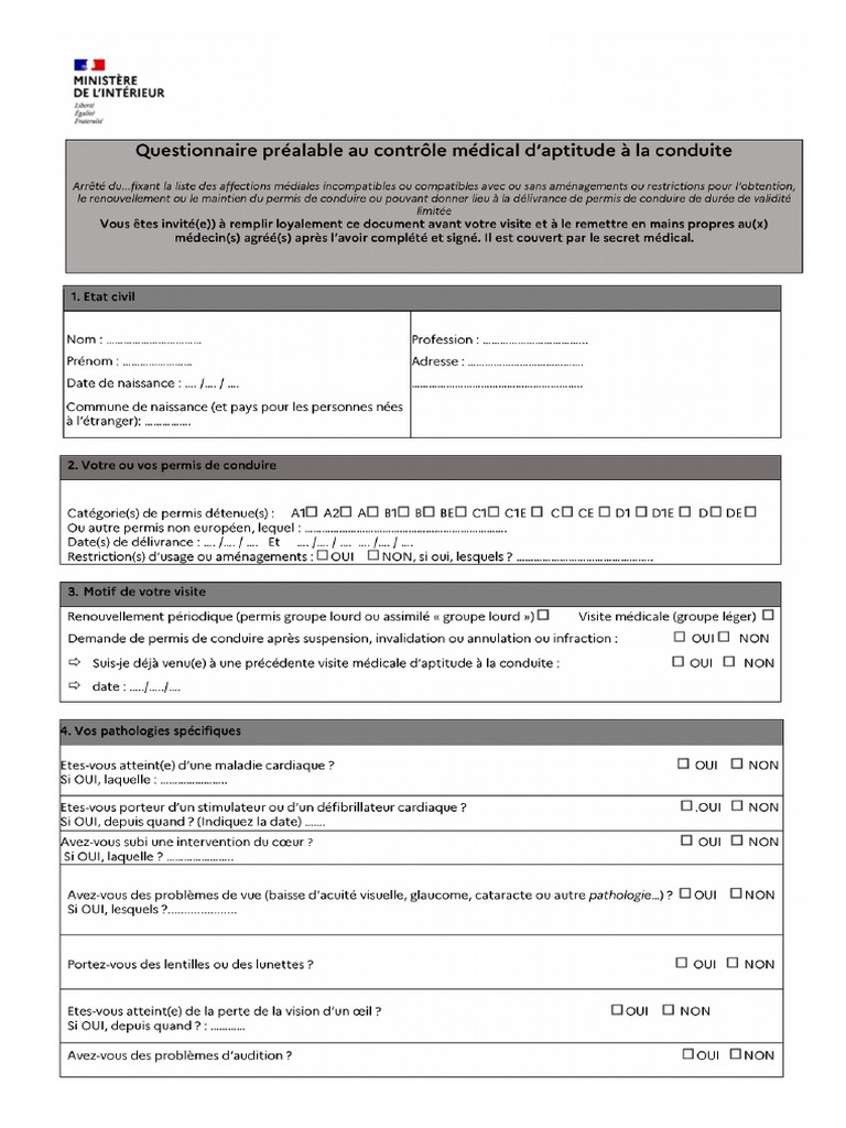 Questionnaire Commission Médicale | PDF