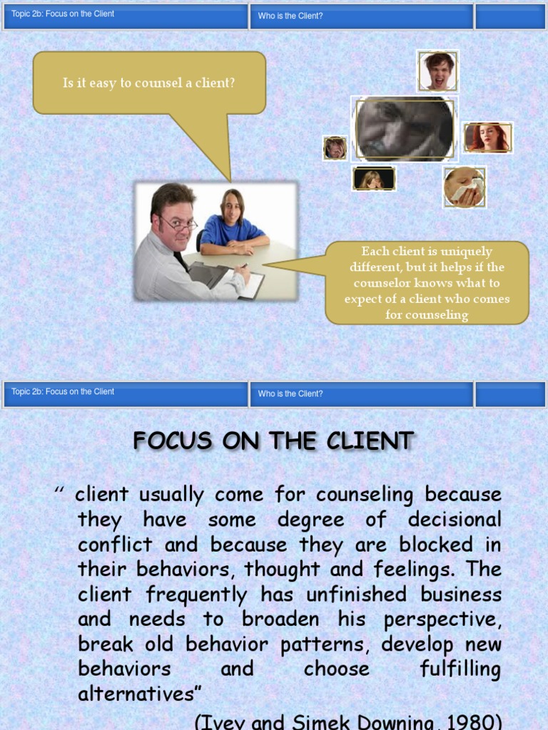 CHAPTER 4 Focus On The Client | PDF | Feeling | Psychological Concepts