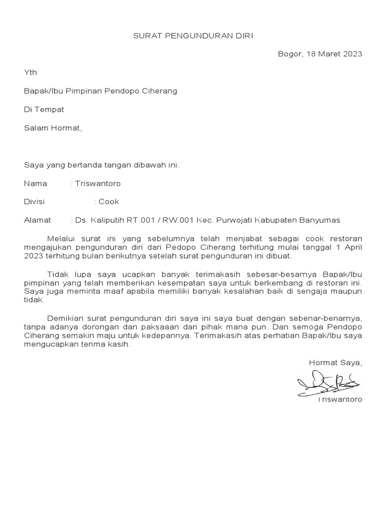 Surat Pengunduran Diri | PDF
