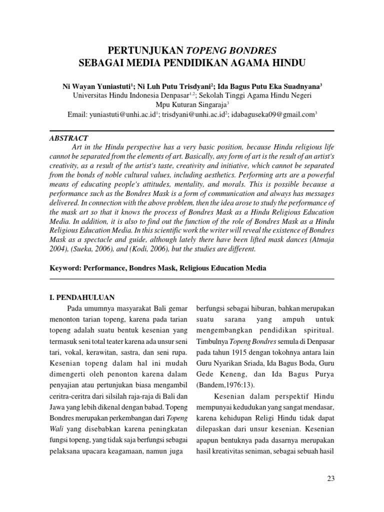 Topeng Bondres: Media Pendidikan Hindu | PDF