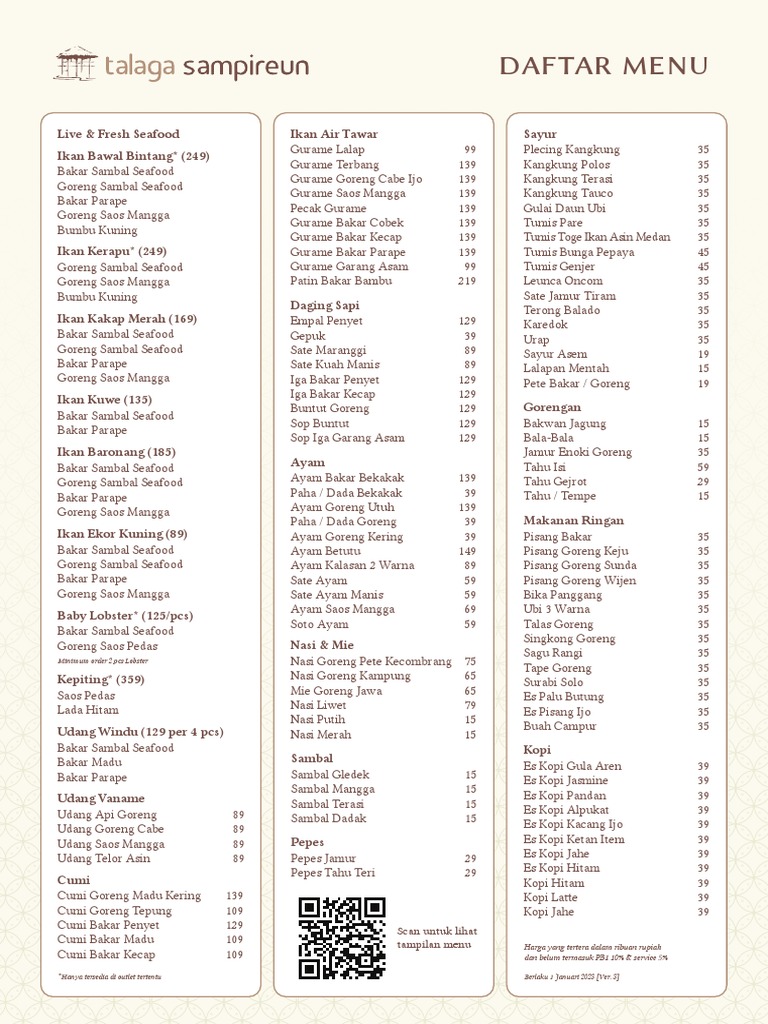 Daftar Menu Resto Telaga Sampireun | PDF