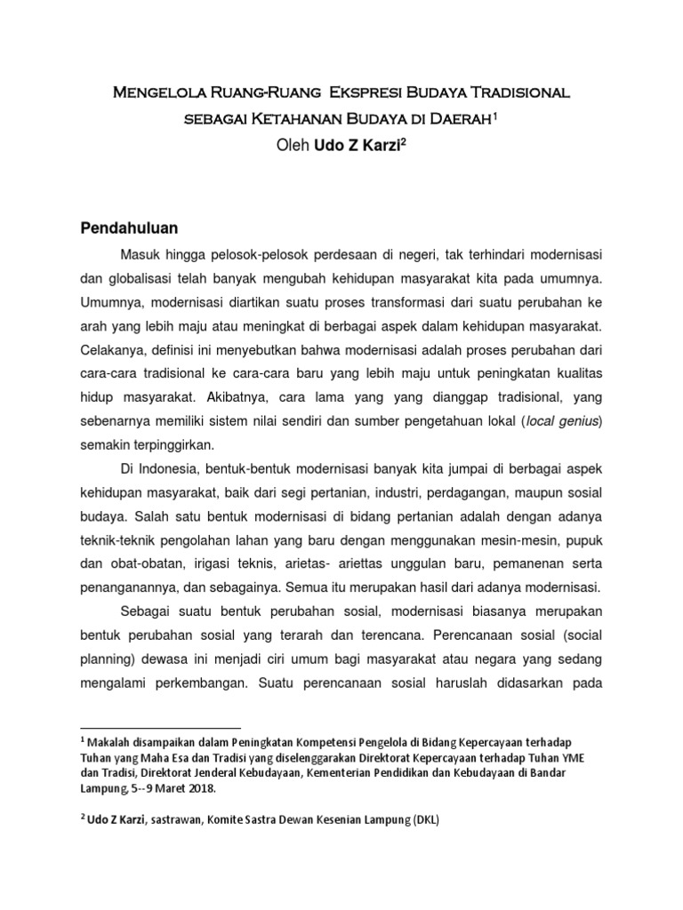MENGELOLA RUANG EKSPRESI BUDAYA TRADISIONAL-Udo Karzi | PDF