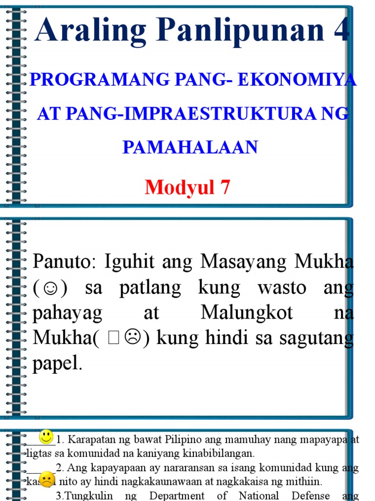 Araling Panlipunan 4: Programang Pang-Ekonomiya at Pang-Impraestruktura ...
