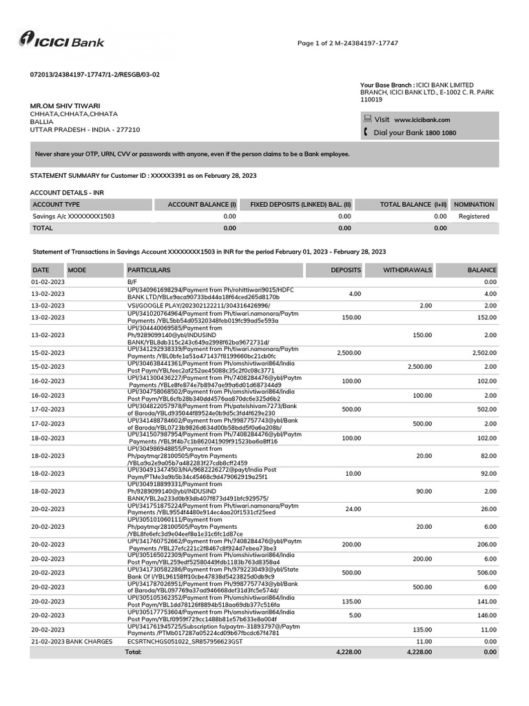 Statement 2023MTH02 391577183 Unlocked | Download Free PDF | Banks | Banking