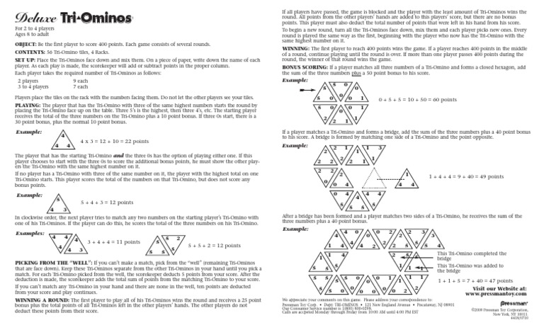Tri Ominos | Download Free PDF | Games Of Mental Skill | Tabletop Games