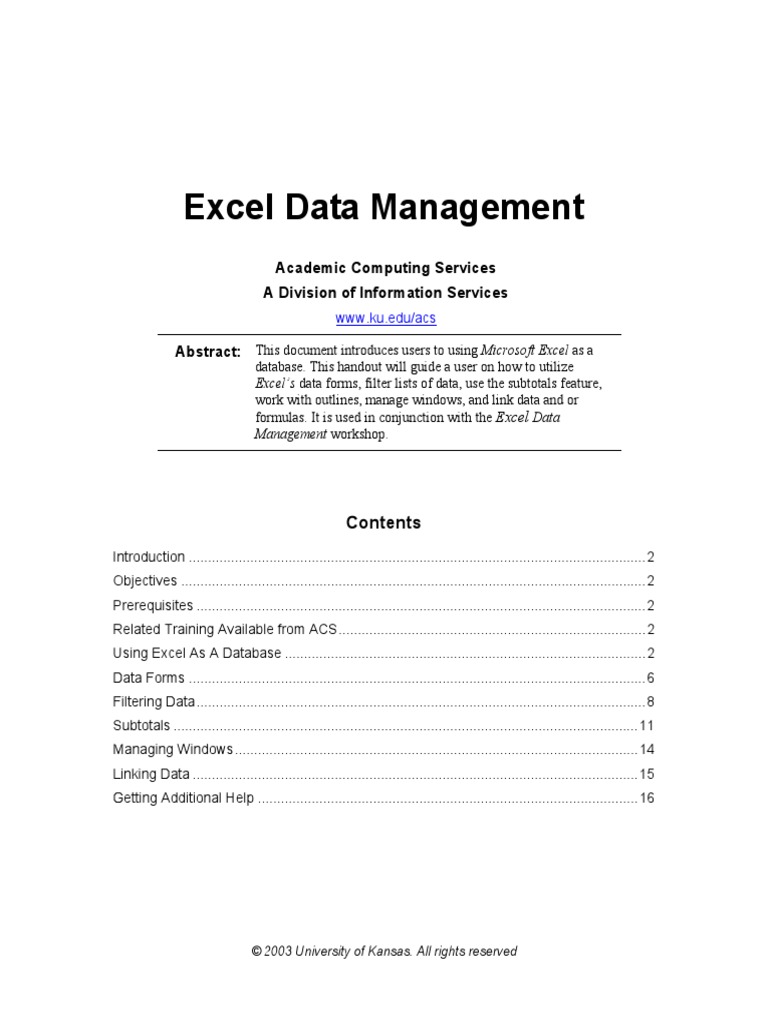 Excel 2000 Data-Management | PDF | Microsoft Excel | Databases