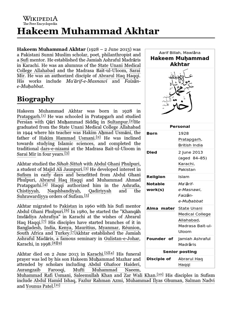 Hakeem Muhammad Akhtar: Sufi Scholar | PDF | Islamic Mysticism ...