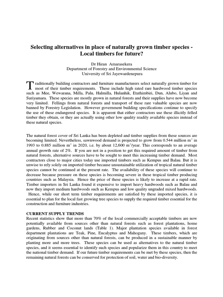 Selecting Alternatives in Place of Naturally Grown Timber Species | PDF ...