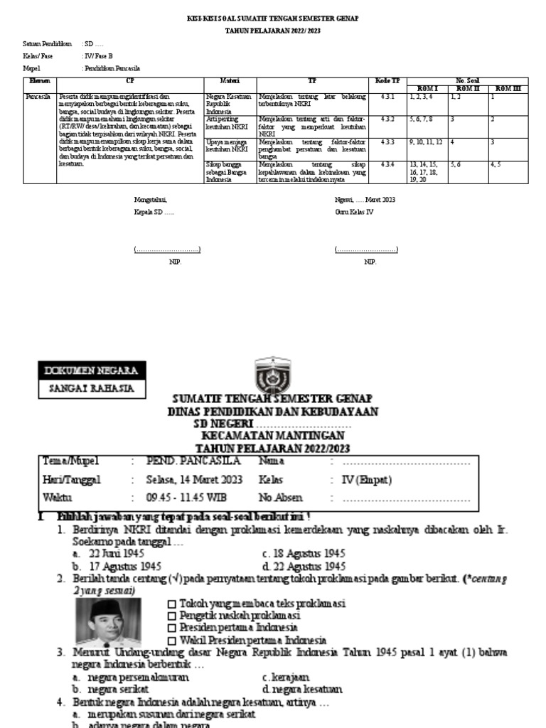 Kelas 4 - Pend. Pancasila - STSSMT2 - 2022-2023 | PDF