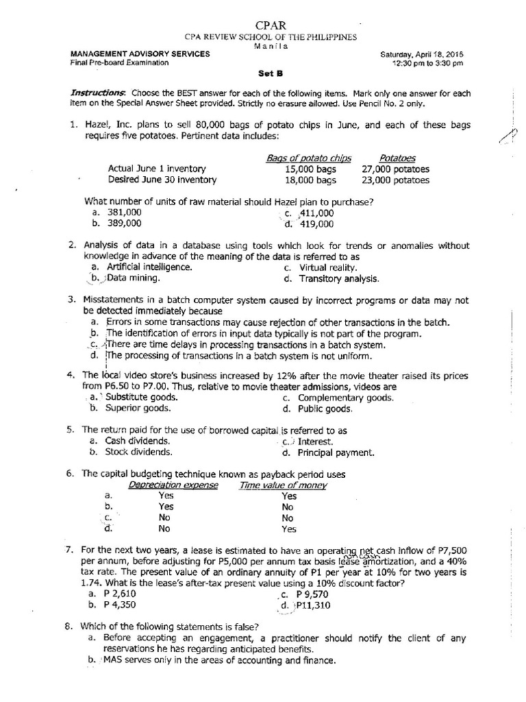 CPAR MAS Questionnaire Final Preboard | PDF
