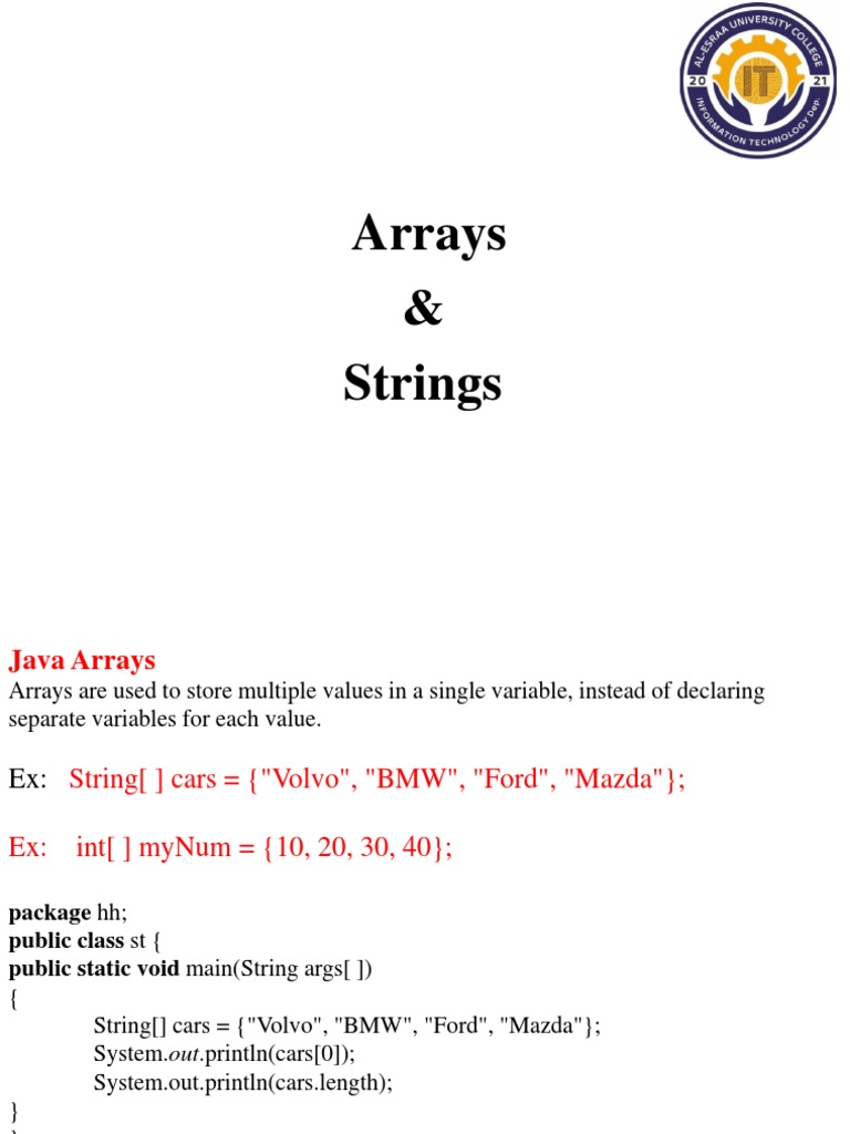Lec 2 (Arrays & Strings) | PDF | Computer Engineering | Software ... Lec 2 (Arrays & Strings) | PDF | Computer Engineering | Software ...