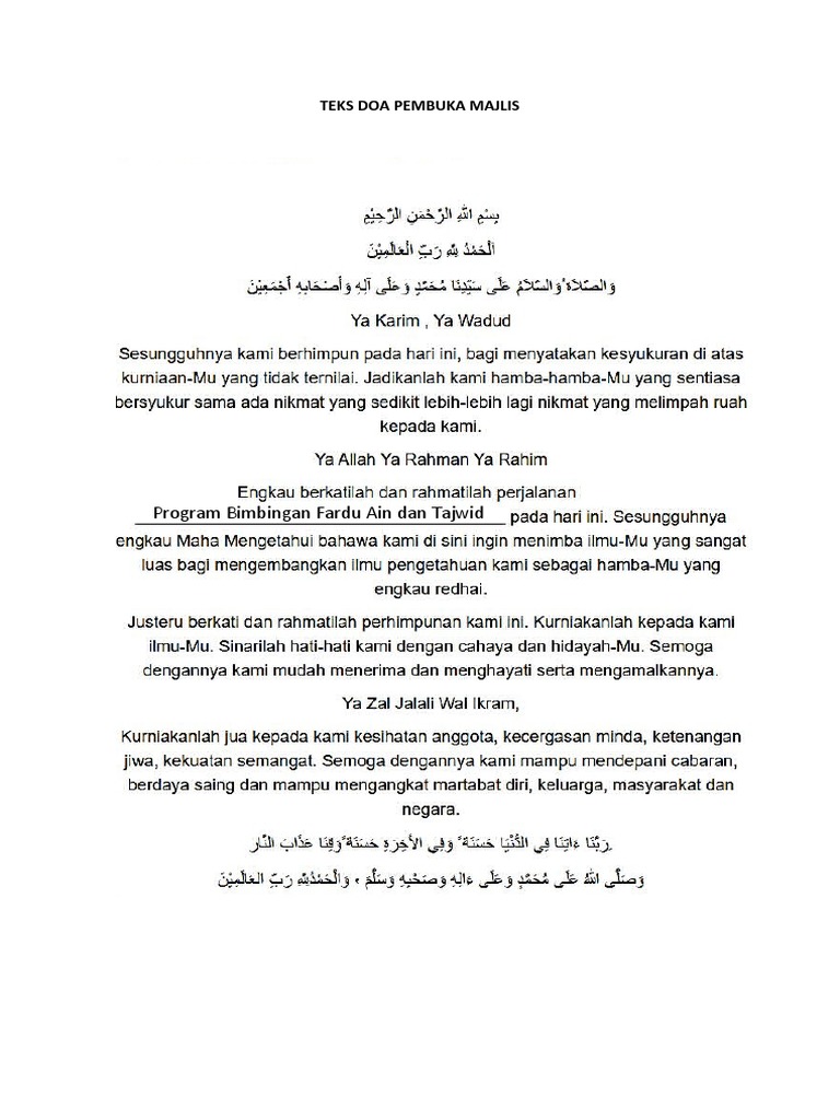 Teks Doa Pembuka Majlis | PDF