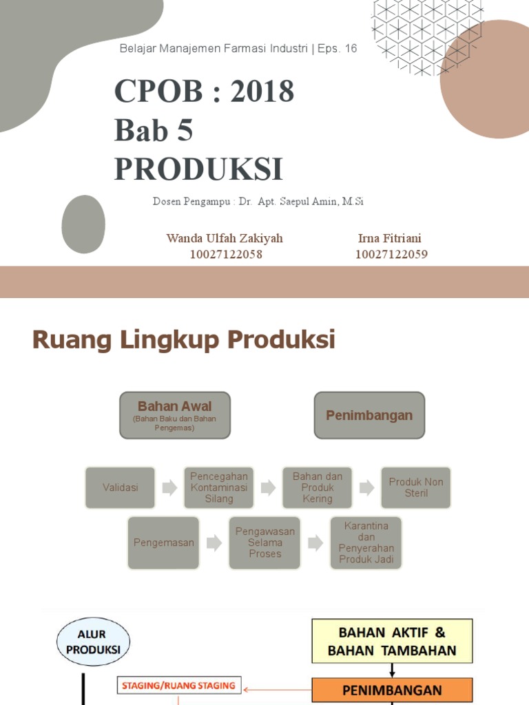 CPOB: 2018 Bab 5 Produksi: Belajar Manajemen Farmasi Industri - Eps. 16 ...