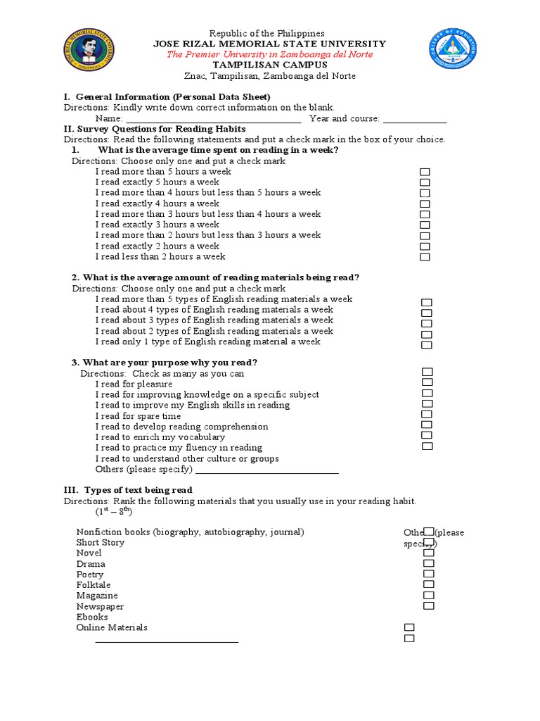 Reading Habits Survey for Students | PDF | Writing | Written Communication