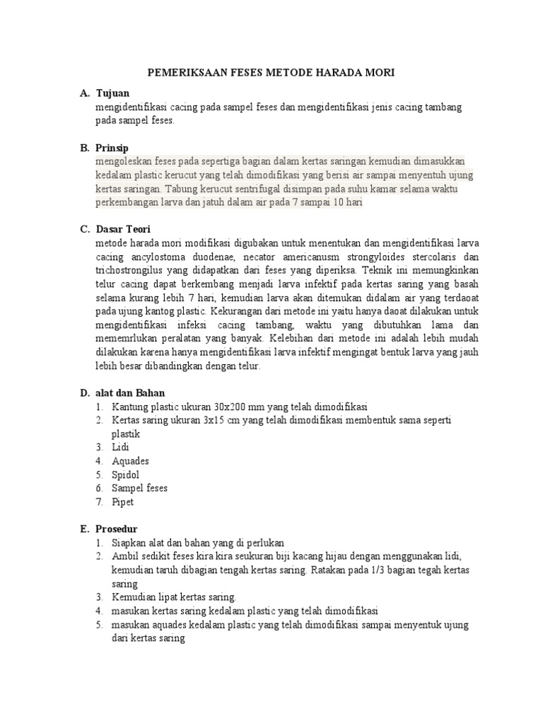 Pemeriksaan Feses Metode Harada Mori | PDF