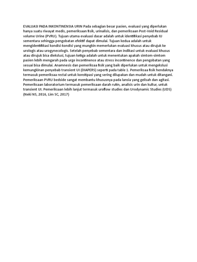 Evaluasi Inkontinensia Urin pada Pasien | PDF
