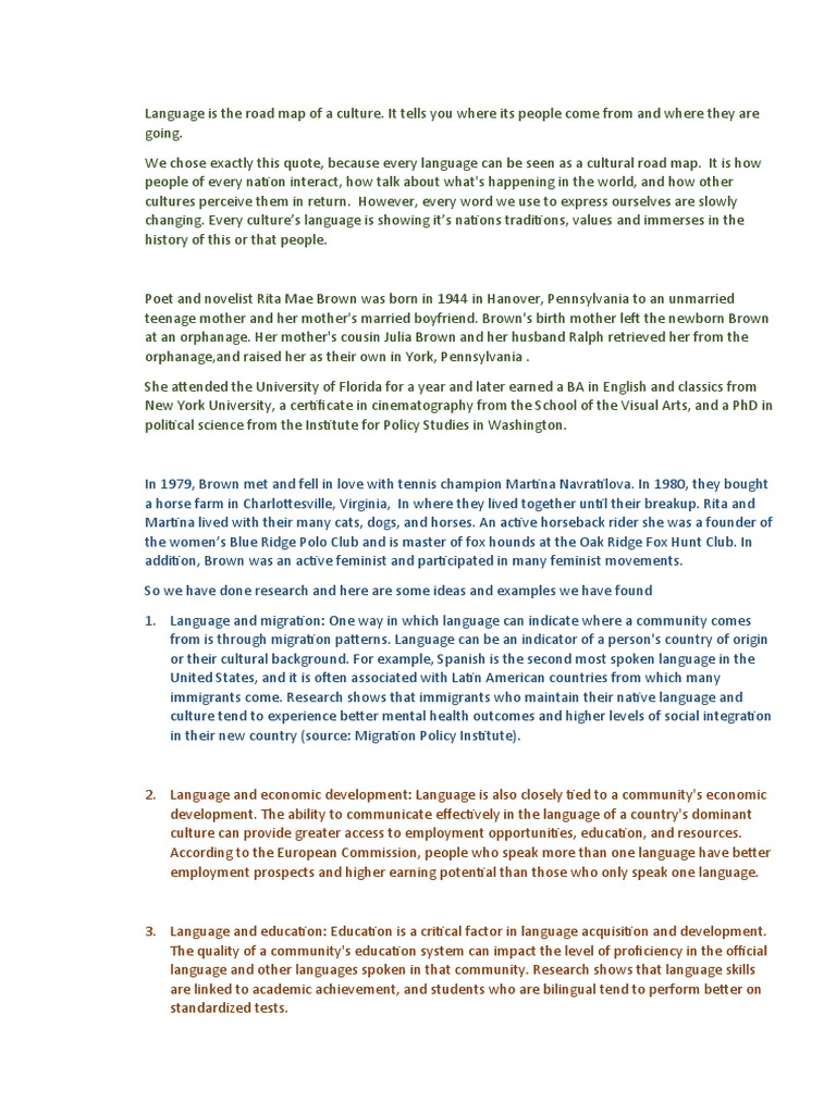 Language Is The Road Map of A Culture | PDF | Immigration | Cognition