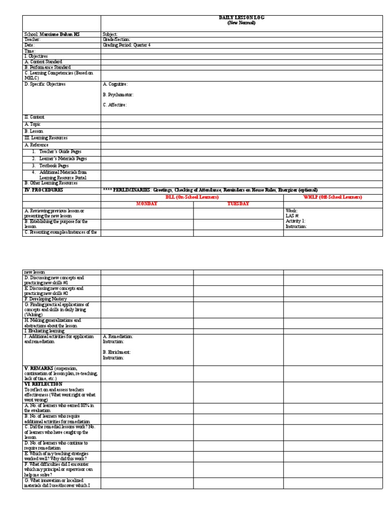 DAILY LESSON LOG Template | PDF | Learning | Teachers