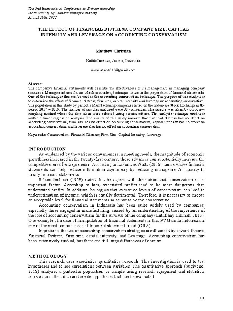 The Effect of Financial Distress, Company Size, Capital Intensity and ...