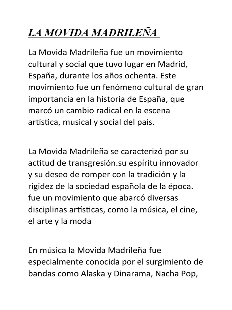 La Movida Madrileña: Cultura y Música | PDF | Ciencias sociales