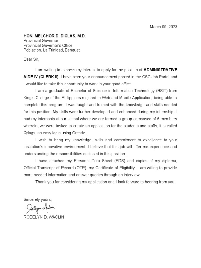 Application Letter (PGO II) - 093049 | PDF