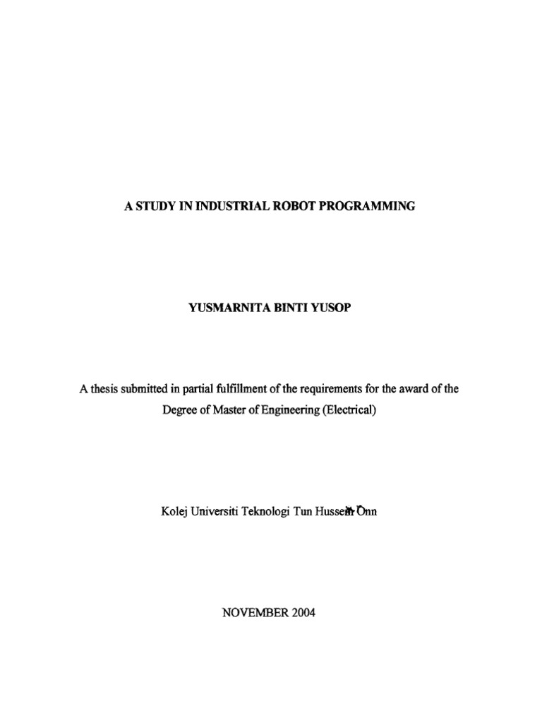A Study in Industrial Robot Programming | PDF | Matlab | Robot A Study in Industrial Robot Programming | PDF | Matlab | Robot