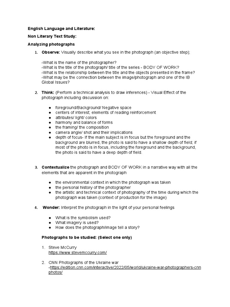 Analyzing Photographs - Docx 1 | PDF | Photograph | Composition (Visual ...