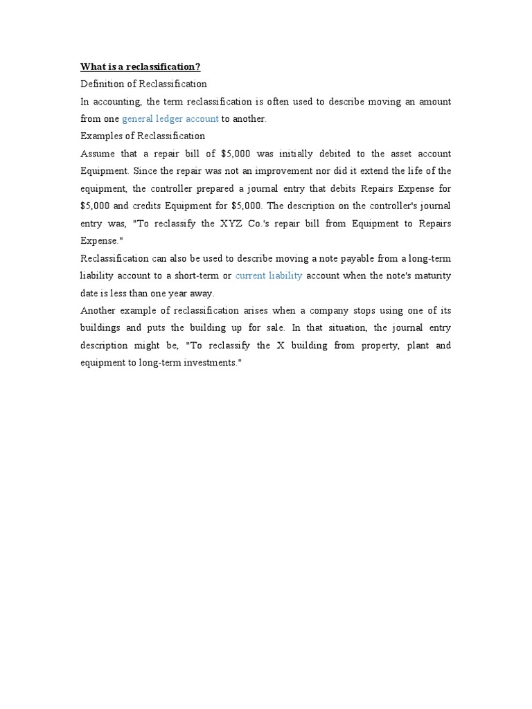 What is Accounting Reclassification? Definition and Examples | PDF