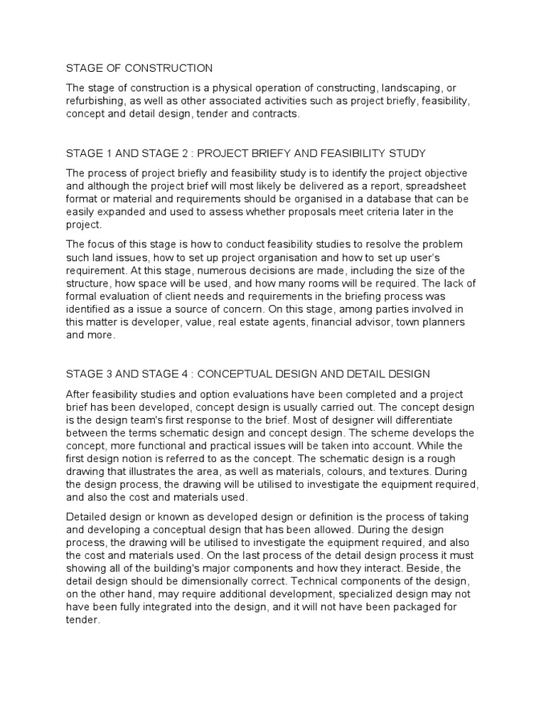 Construction Project Stages Guide | PDF | Feasibility Study | Procurement