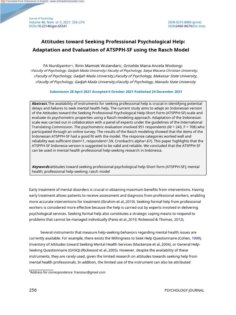 Attitudes Toward Seeking Professional Psychological - Id.en | PDF ...