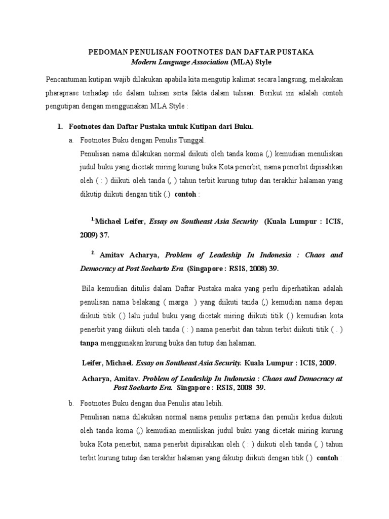 Penulisan Kutipan Dan Daftar Pustaka MLA Style | PDF