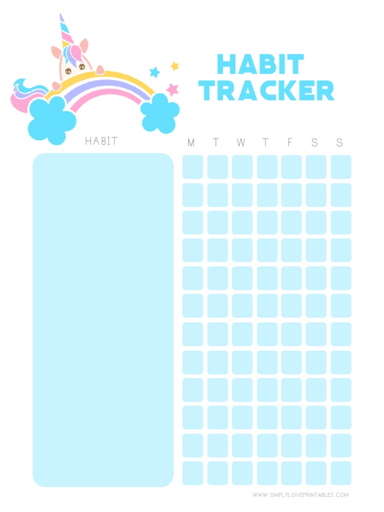 Simply Love Printables Cute Unicorn Rainbow Habit Tracker | PDF