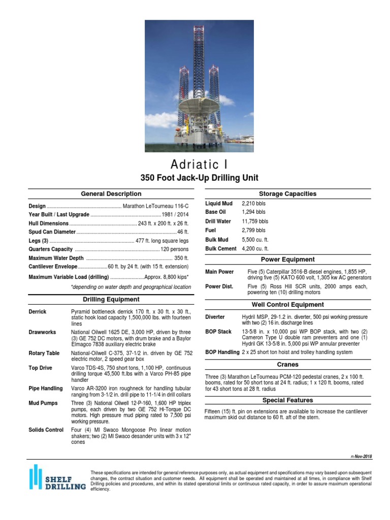 Adriatic I 350ft Jack-Up Rig Specs | PDF | Technology & Engineering