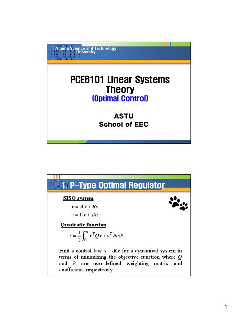 PCE6101 Linear Systems Theory: (Optimal Control) | PDF | Optimal Control | Computer Science