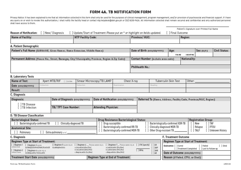 TB DOTS Form - 4a - v050120 | PDF | Tuberculosis | Causes Of Death