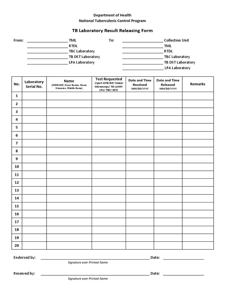TB Laboratory Result Form Format | PDF