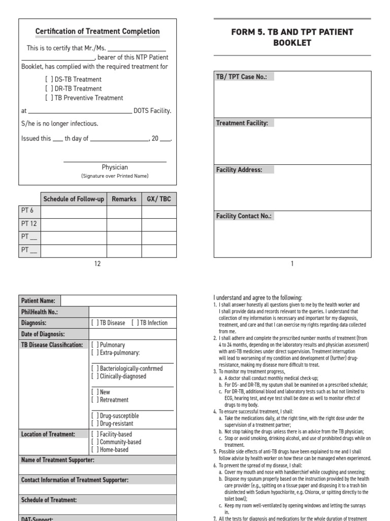 TB DOTS TREATMENT BOOKLET Form - 5 - v051320 | PDF | Tuberculosis ...
