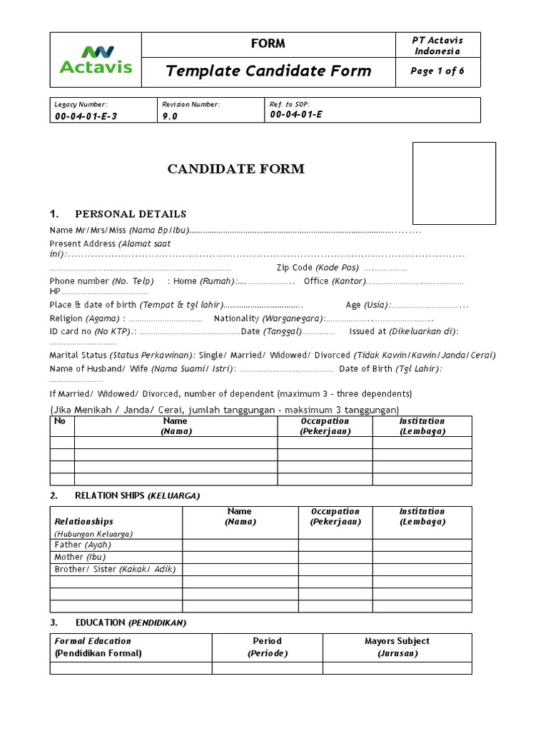 Candidate Form | PDF