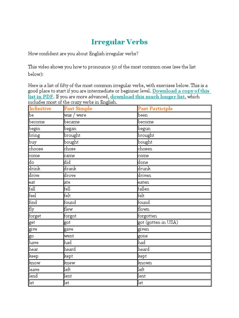 Irregular Verbs | PDF | Linguistics | Semantic Units