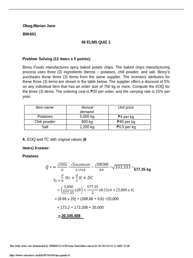 Elms Quiz | PDF | Foods | Business