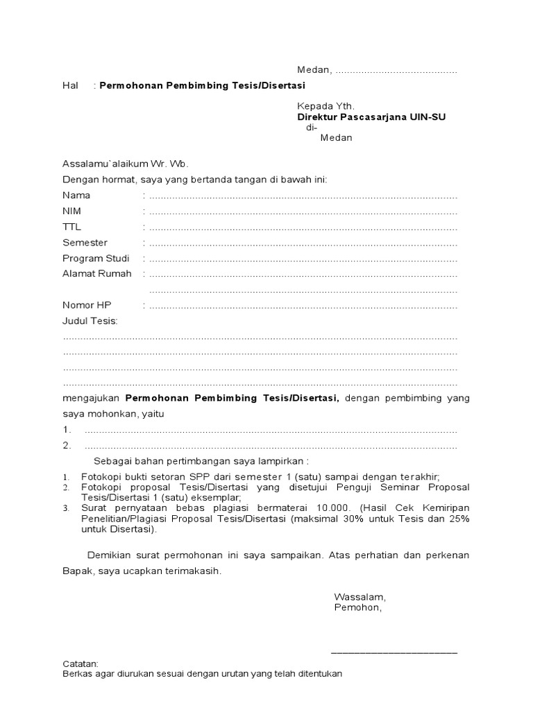 Permohonan Pembimbing Tesis Disertasi | PDF