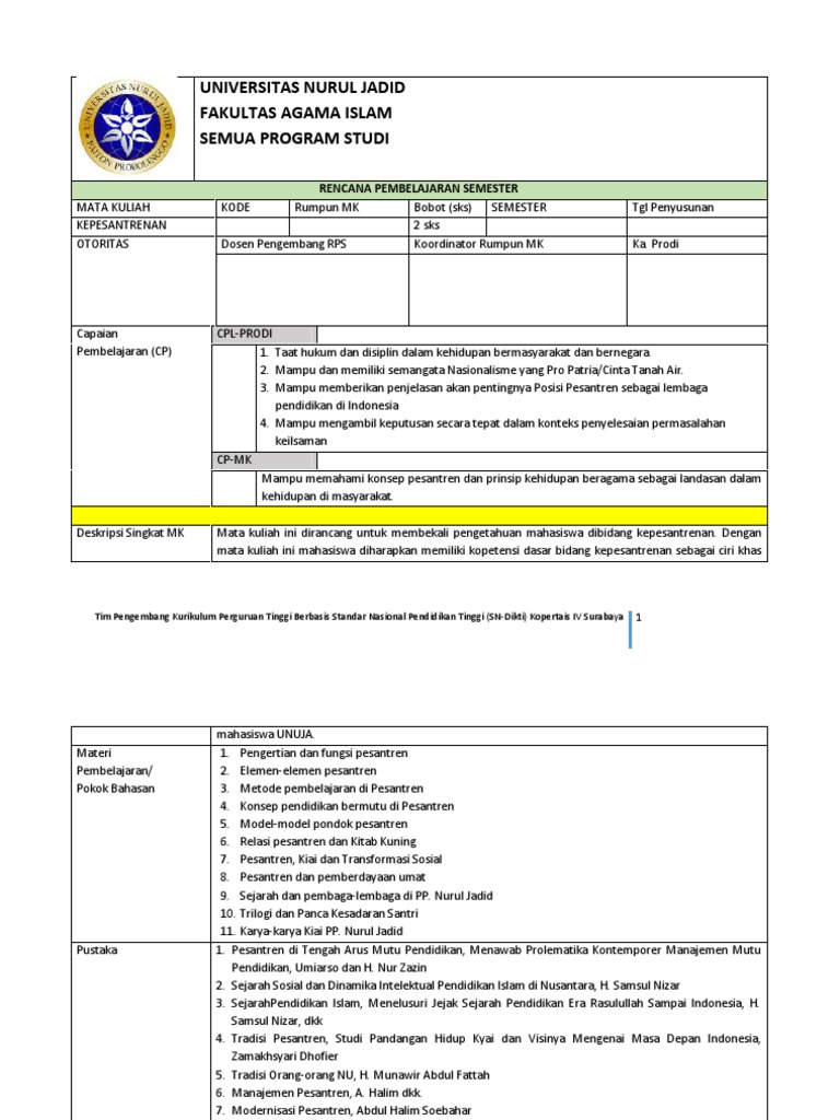 RPS MKD - KEPESANTRENAN - Fakultas Agama Islam Universitas Nurul Jadid | PDF