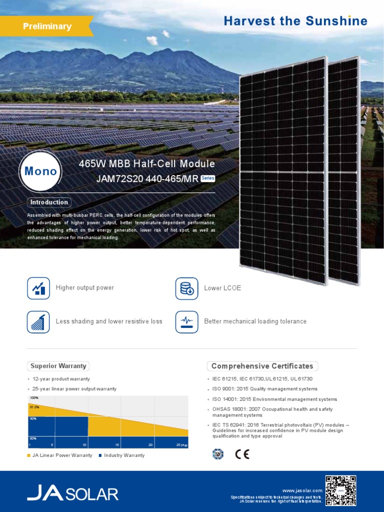Ja Solar TDS 440-465 JAM72S20 MR MC4-EVO2 1200mm EN | Download Free PDF | Photovoltaics | Solar ...
