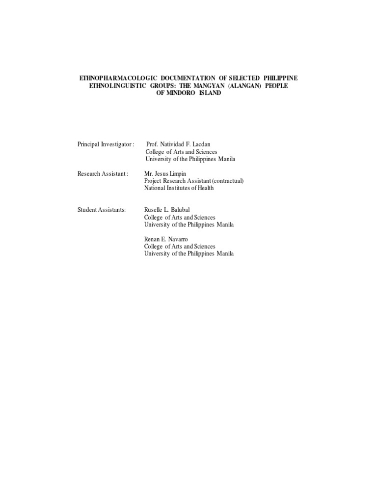 Mindoro Island - Ethnopharmacologic Documentation of Selected ...