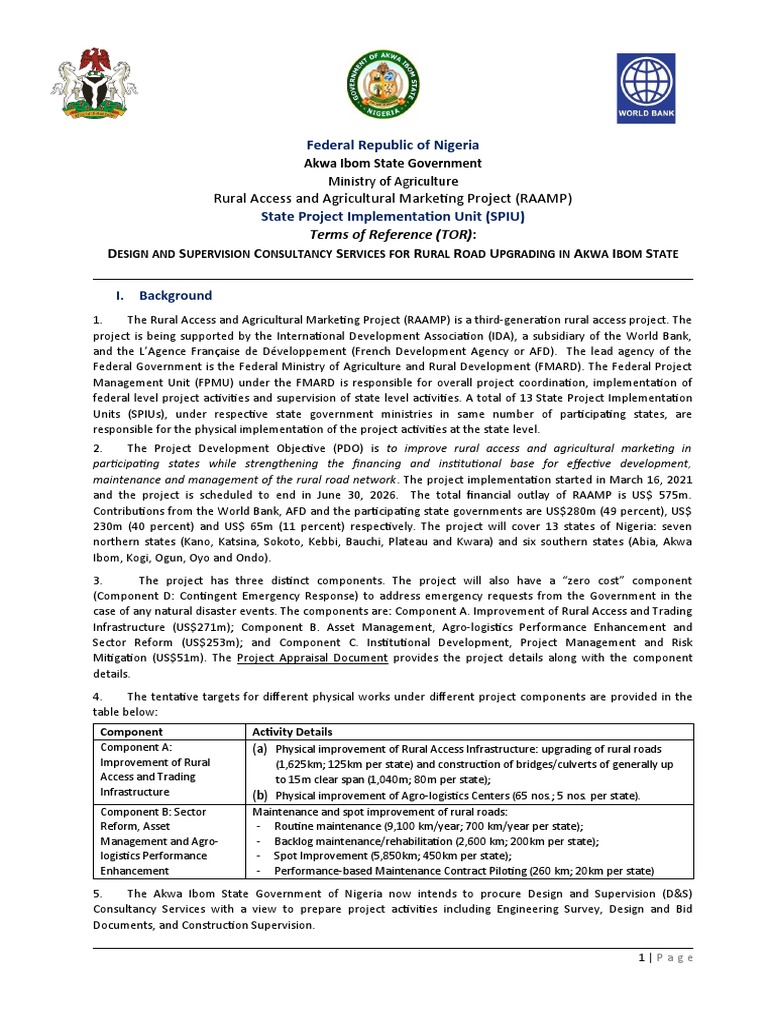 AKS-RAAMP DS ToR - Road - Upgrading | PDF | Request For Proposal | Road
