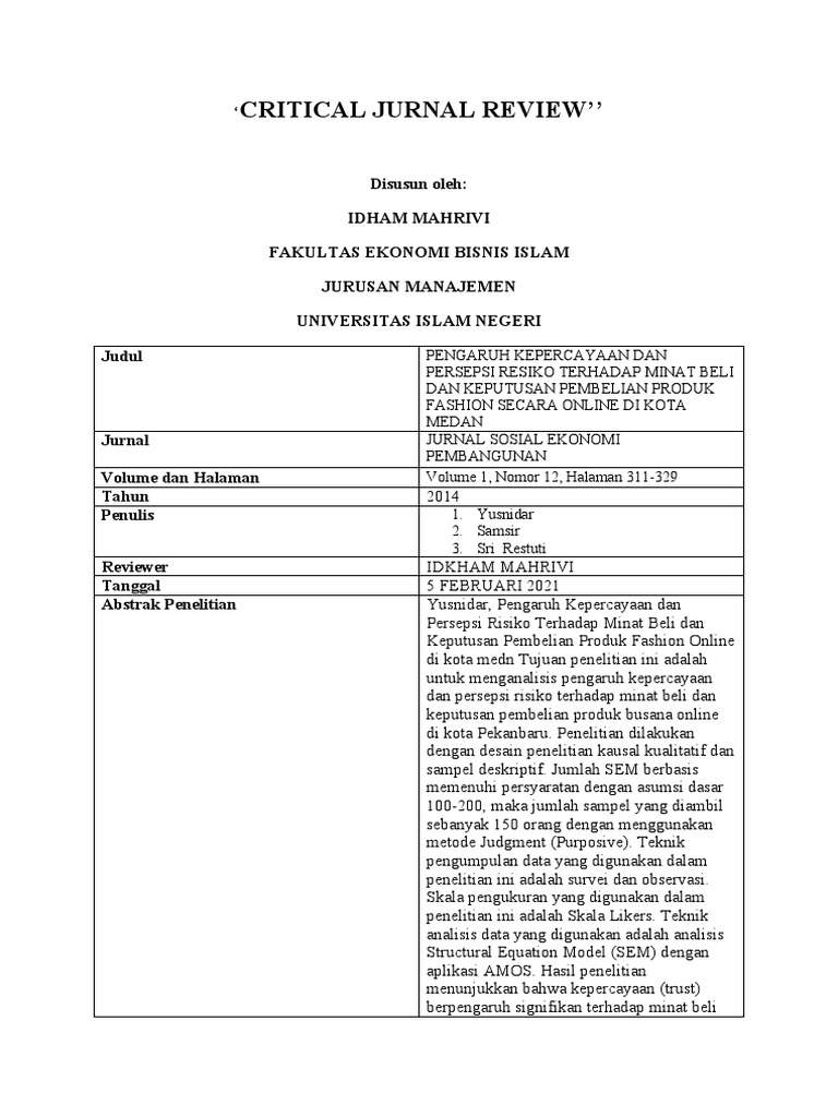 Critical Jurnal Review Idham Mahrivi | PDF